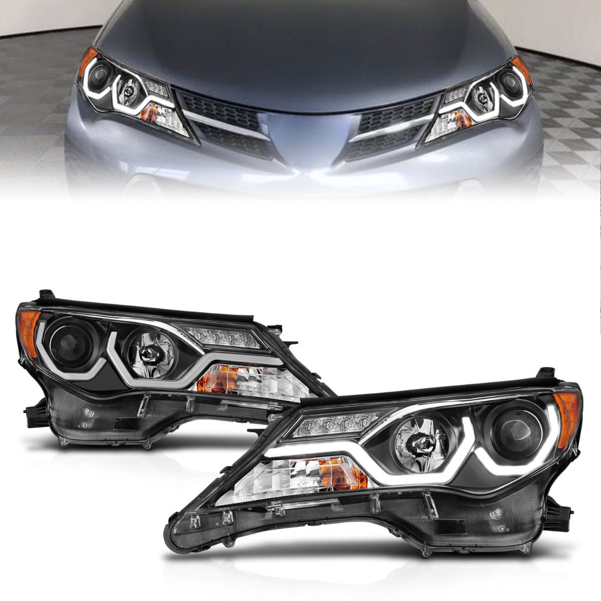 Anzo Projector Headlights Toyota RAV4 (13-15) Plank Style Halo - Black