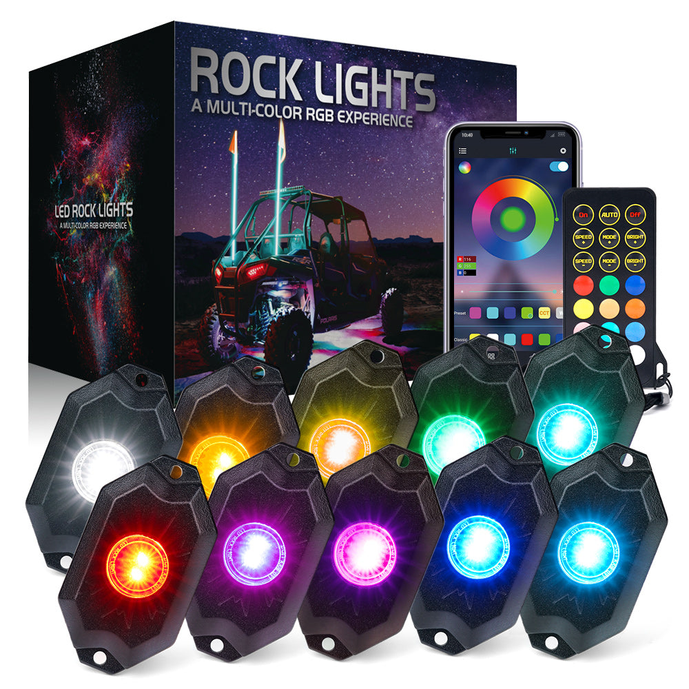Xprite Trophy Series RGBW LED Rock Lights Kit w/ Bluetooth Control - 4