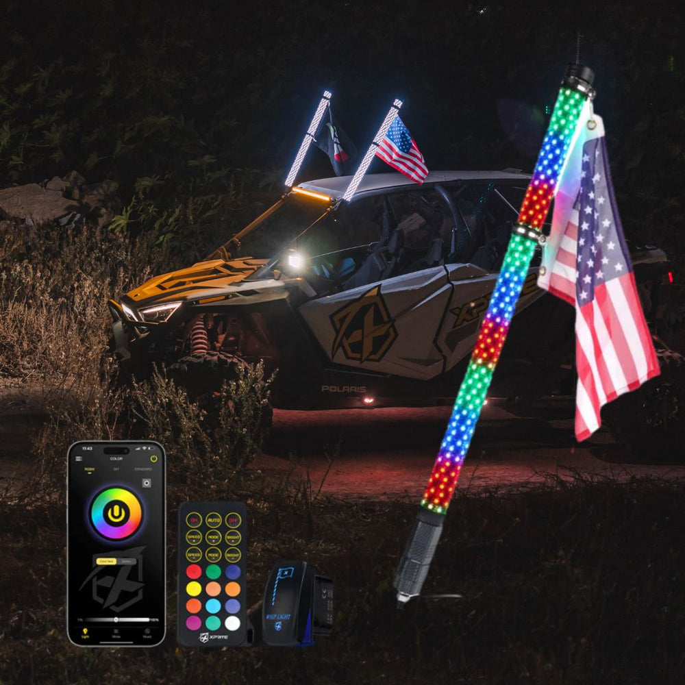 Xprite RGB-W Fat LED Whip Lights w/ U.S. / Xprite Flag - Multiple Leng