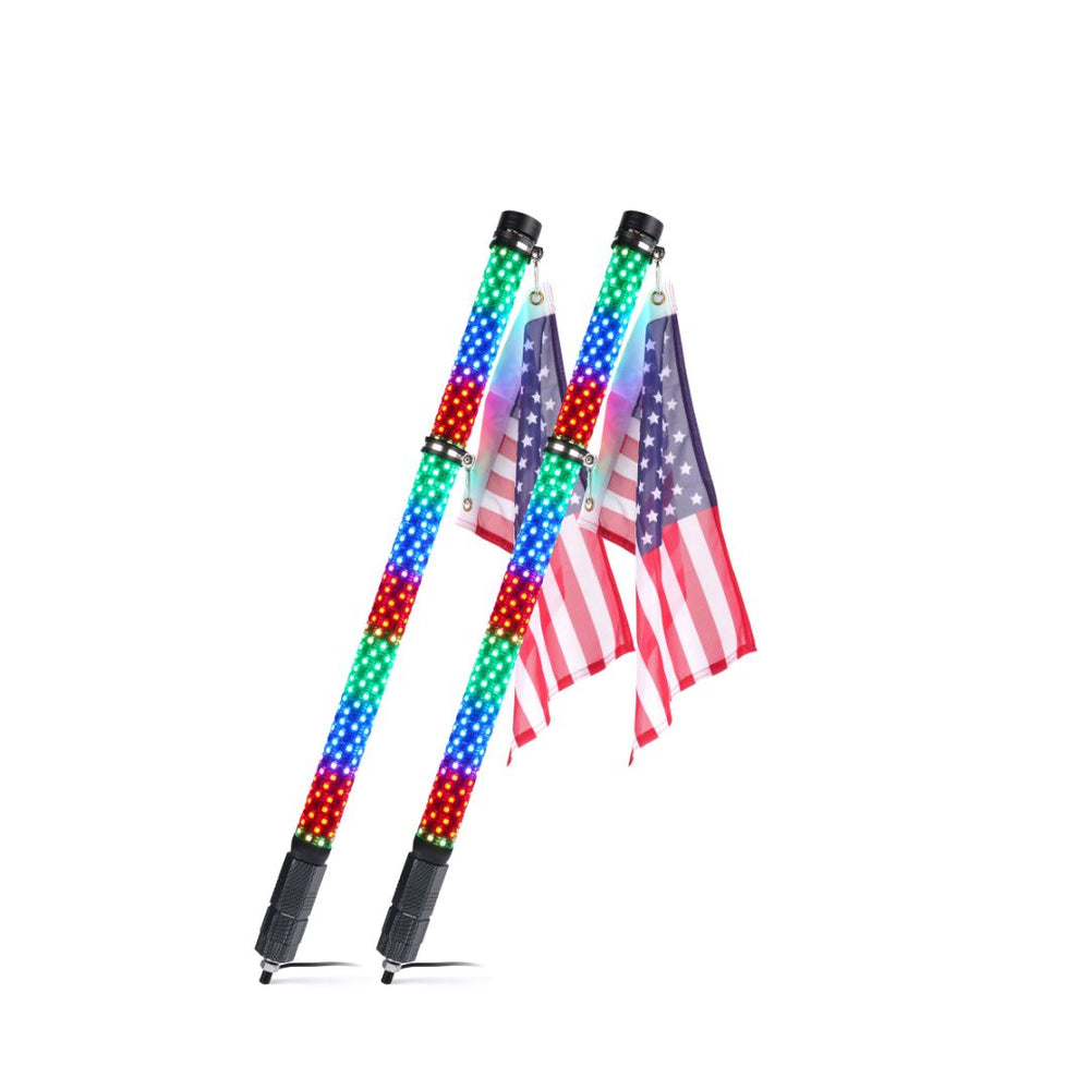 Xprite RGB-W Fat LED Whip Lights w/ U.S. / Xprite Flag - Multiple Leng ...