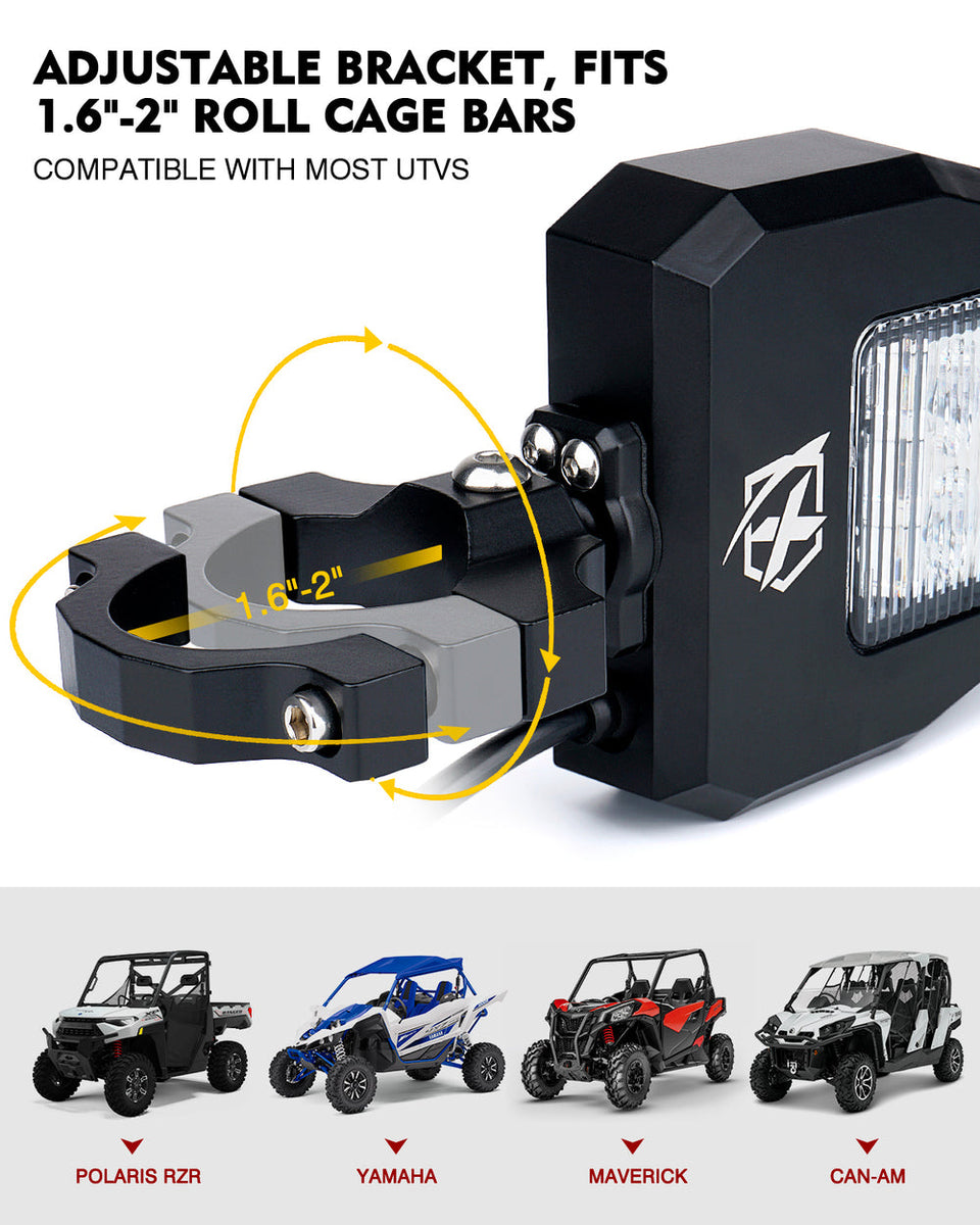 Xprite Destiny Series UTV Side View Mirrors with Spotlights - Clear or