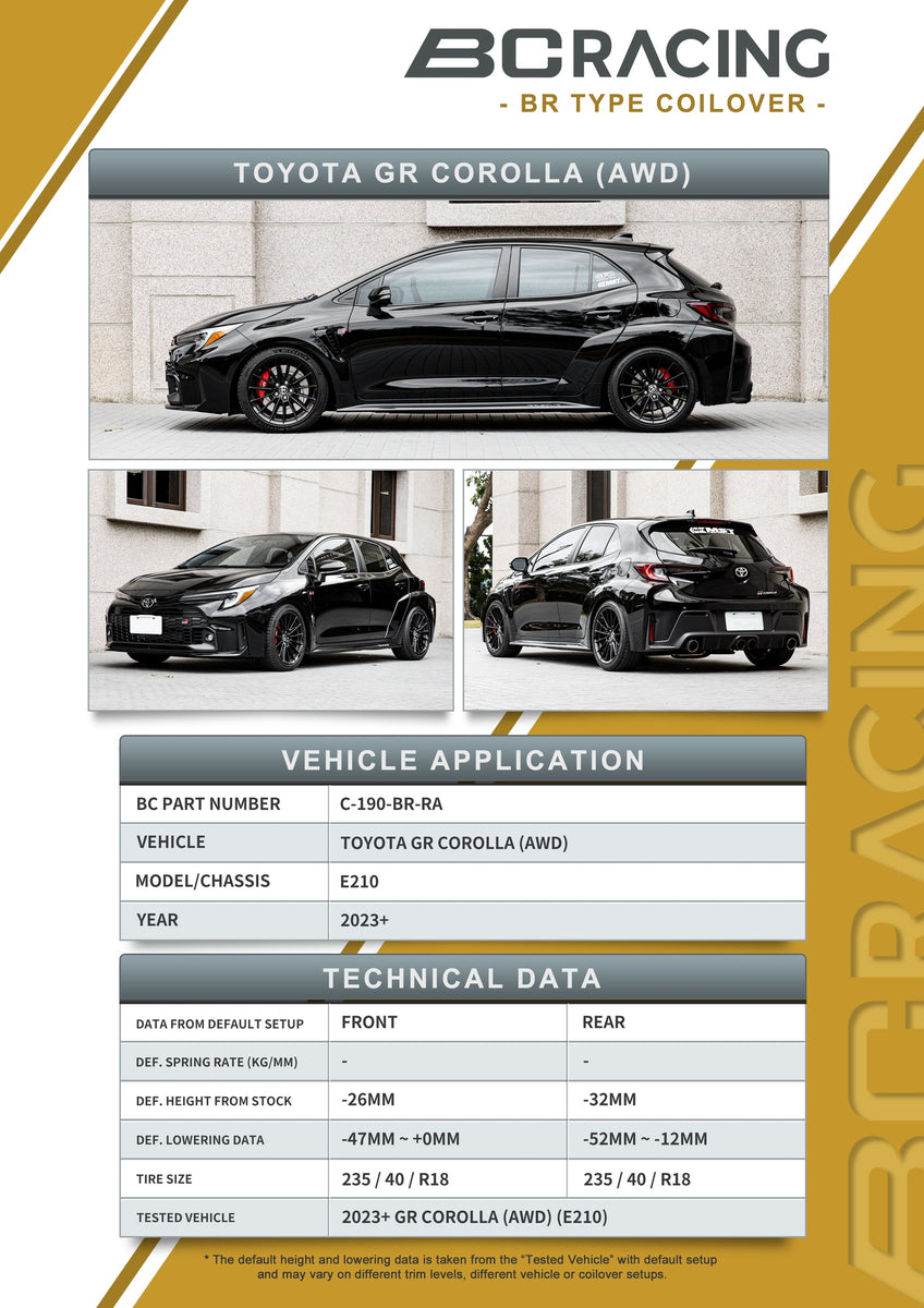 BC Racing Coilovers Toyota GR Corolla AWD (2023-2025) w/ Front Camber