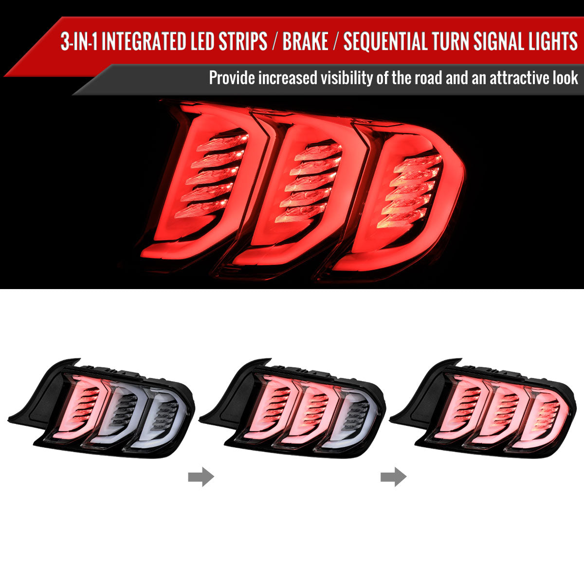 Spec-D Tail Lights Ford Mustang S550 (2015-2023) Full LED Sequential B