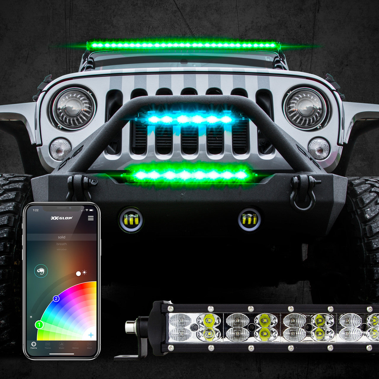 XKGlow RGBW Light Bar High Power Offroad Work/ Hunting Light w/ Built-
