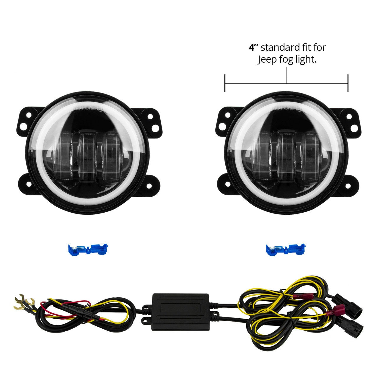 XKGlow Fog Light Kit Jeep Wrangler JK 2pc (4inches) w/ Switchback Halo
