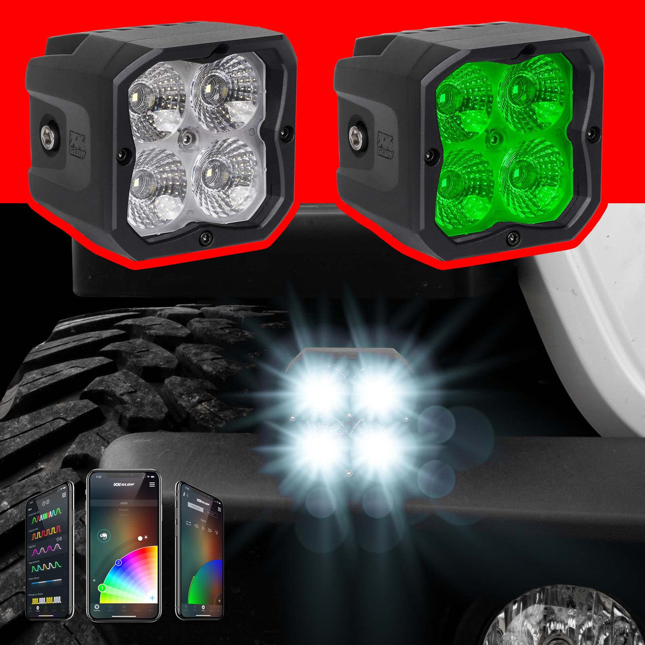 XKGlow 2pc XKChrome 20w LED Cube Light + RGB Accent Light Kit - Drivin