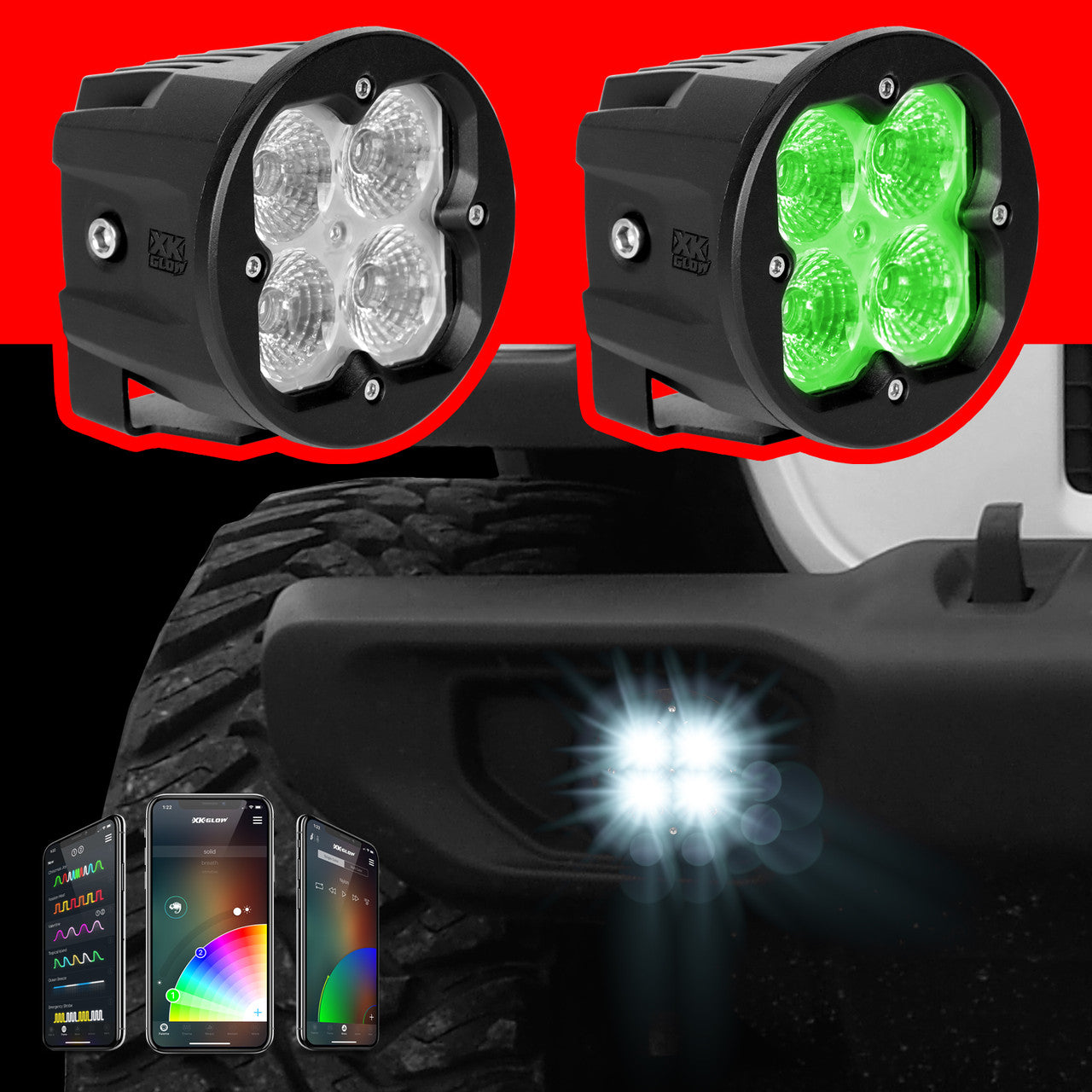 XKGlow 2pc Round XKchrome 20w LED Cube Light w/ RGB Accent Light Kit