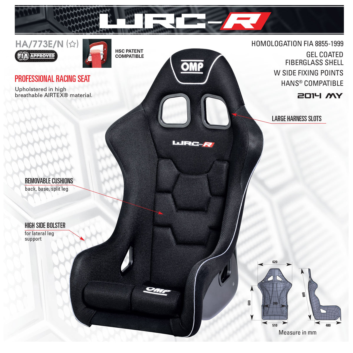 OMP WRC-R Fiberglass Racing Seats Black Fixed Back FIA 8855-1999