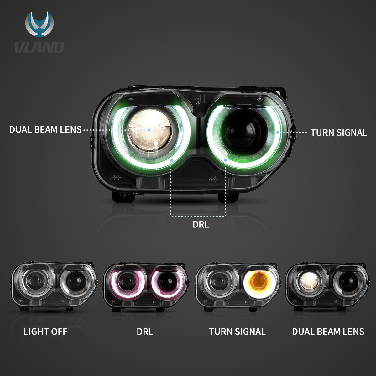 Auto Addict Headlights Dodge Challenger (15-23) LED RGB Color Change P