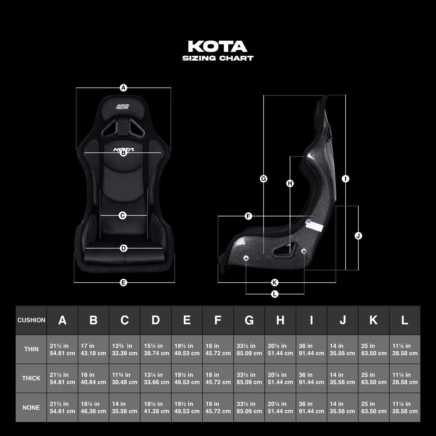 DND Kota Comp Spec Fixed Back Racing Seat - Black FRP or Carbon Fiber