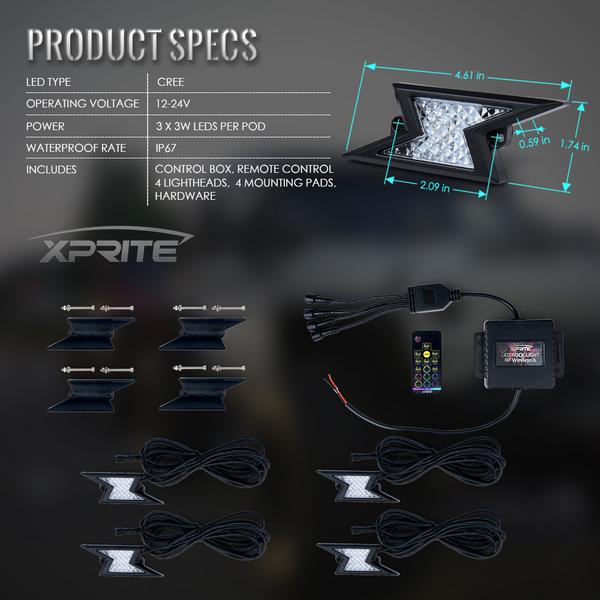 Xprite Z-Force Remote Control RGB LED Rock Lights - 4pcs / 6pcs / 8pcs