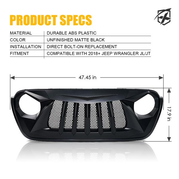 Xprite Replacement Grille Jeep Wrangler JL/JT (2018-2022) Black Widow