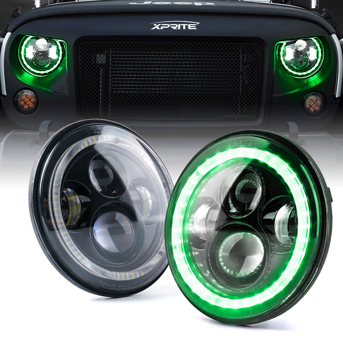 Xprite LED Headlights Hummer H1 / H2 (1992-2009) 7" 90W Blue / Green