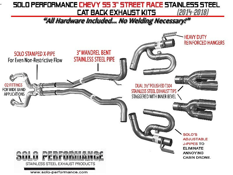 Solo Exhaust Chevy SS 6.2L V8 Sedan (14-18) Performance Catback 3" Str