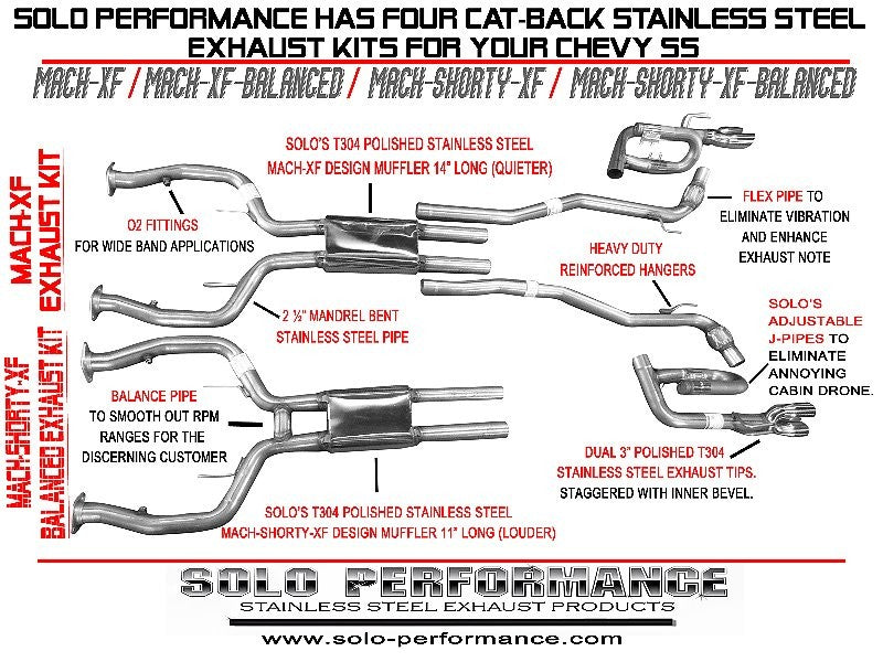 Solo Exhaust Chevy SS 6.2 V8 Sedan (14-18) Performance Catback Mach XF