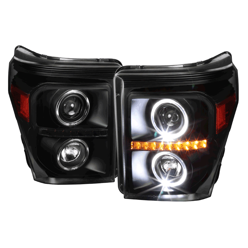 Spec-D Projector Headlights Ford F250 F350 (2011-2016) Dual LED Halo B