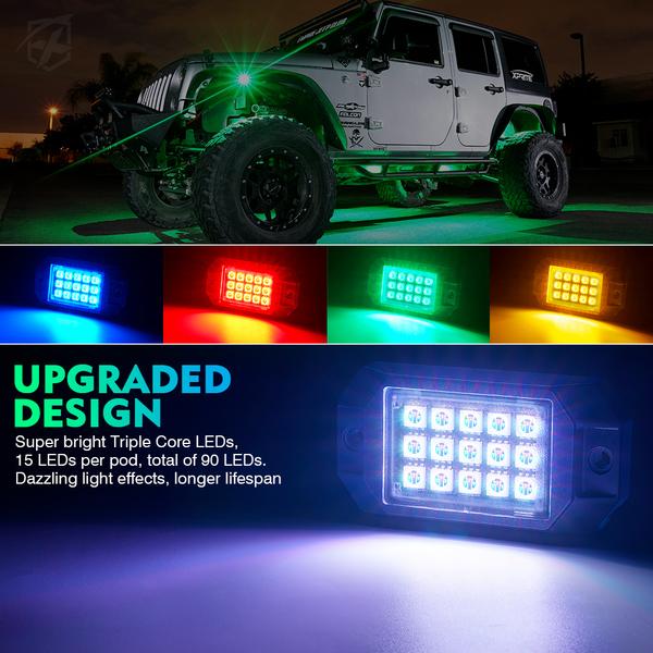 Xprite Discovery Series Multi-Color RGB LED Rock Lights w/ Remote or B