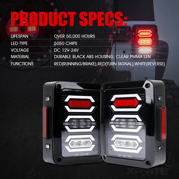 Xprite LED Tail Lights Jeep Wrangler JK JKU (2007-2018) Diamond Series