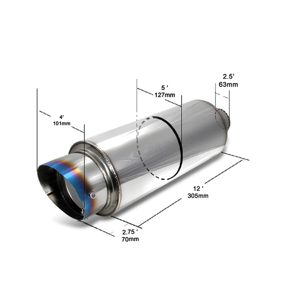 Spec-D Fireball Style Muffler (Polished or Blue Burnt Tip) 2.5" Muffle