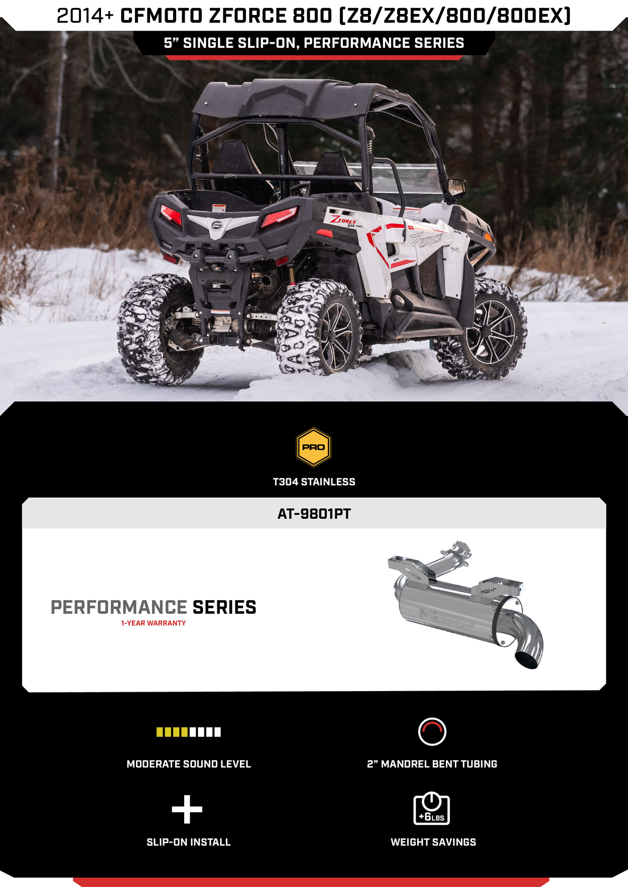 MBRP 5" SXS/UTV Slip-on Exhaust CFMOTO ZFORCE 800 (14-22) [Performance