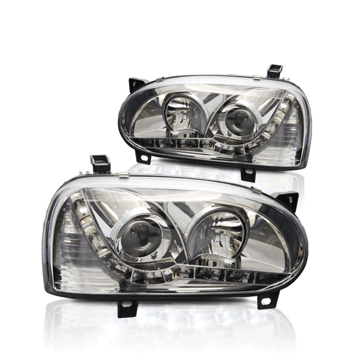 Winjet Projector Headlights VW Golf MK3 (93-98) w/ LED DRL Strip - Bla