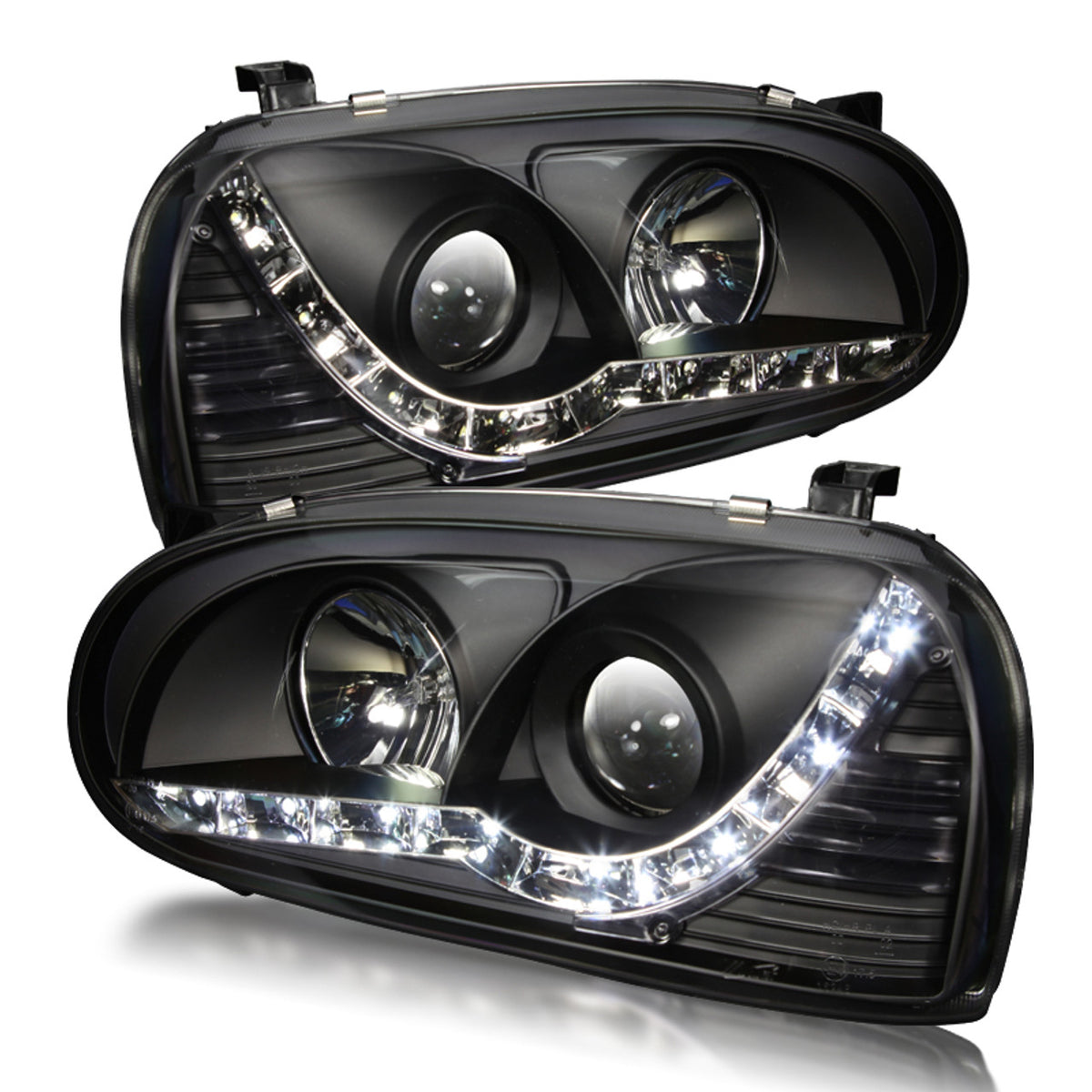 Winjet Projector Headlights VW Golf MK3 (93-98) w/ LED DRL Strip - Bla